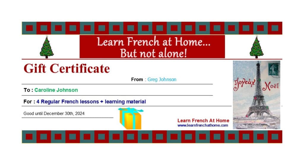 Private French Lessons Gift Certificates for this Christmas